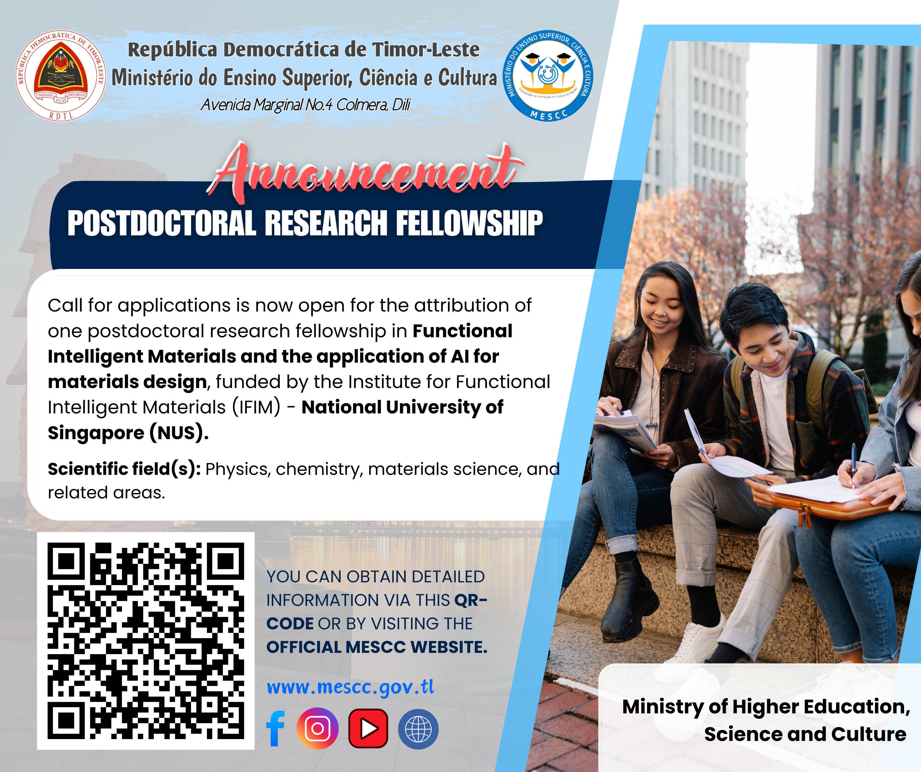 ANÚNCIO DE BOLSA DA PESQUISA DE PÓS-DOUTORAMENTO – MESCC